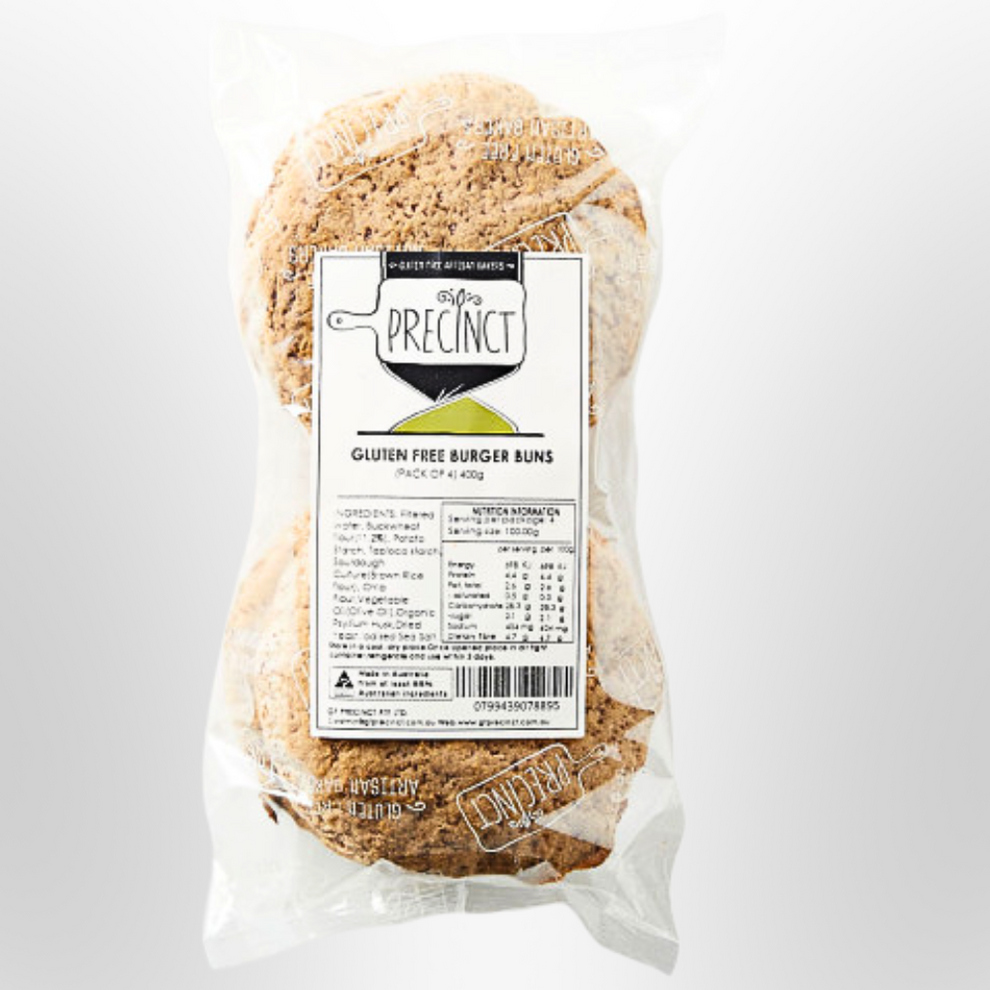 GF PRECINCT Burger Buns (pack of 4) – Soltree Wholefoods