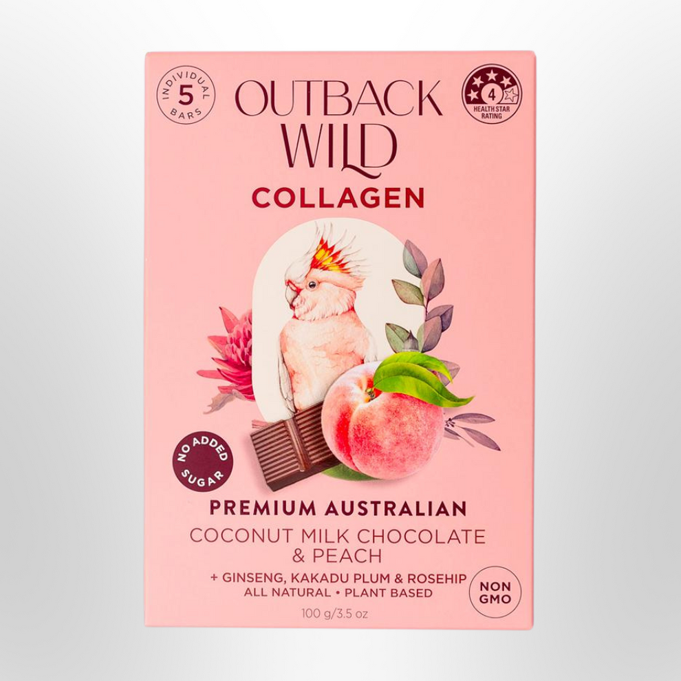 OUTBACK WILD COLLAGEN Coconut Milk Chocolate & Peach 20g x 5pk ...