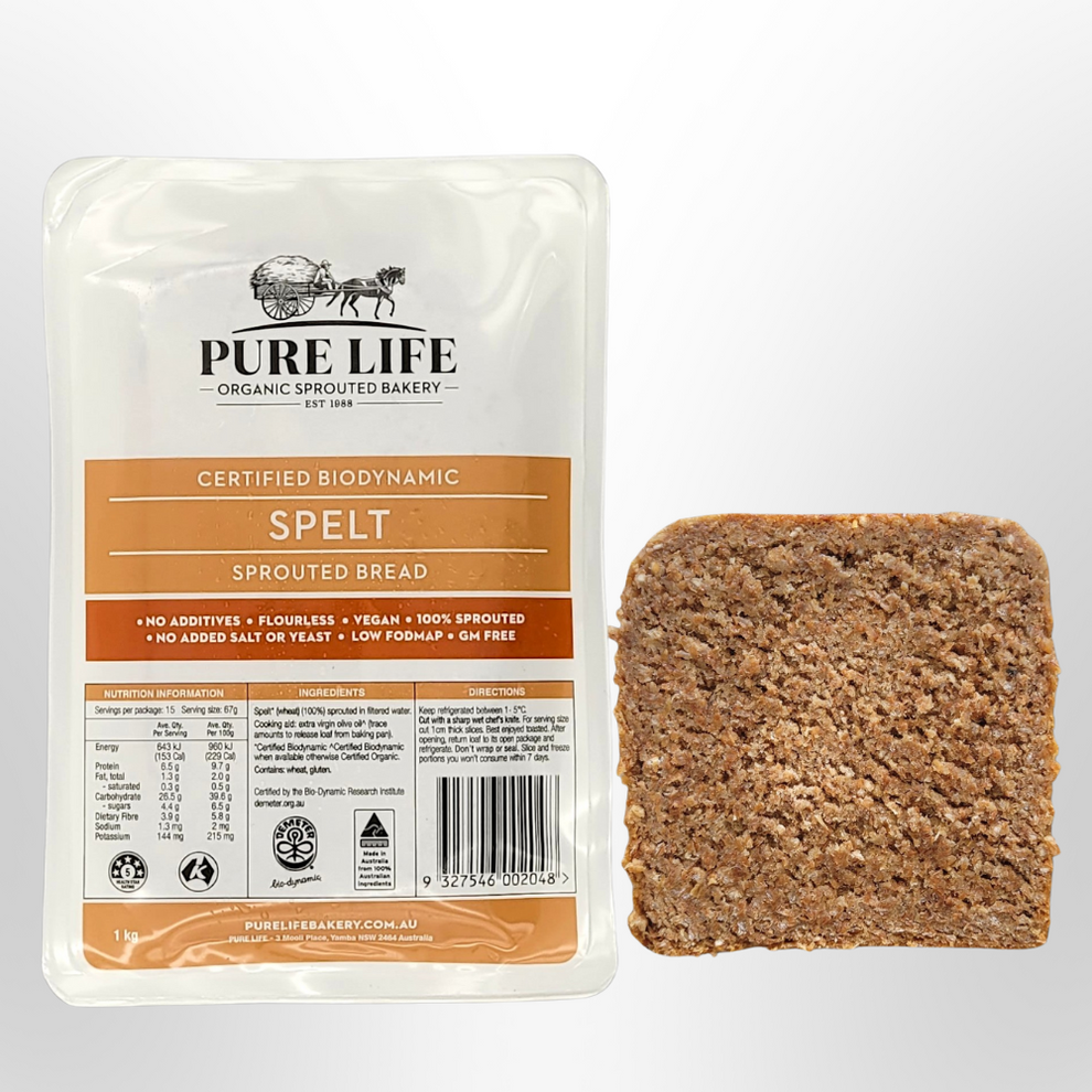 PLB Spelt Organic Sprouted Bread 15g PURE LIFE BAKERY – Soltree Wholefoods